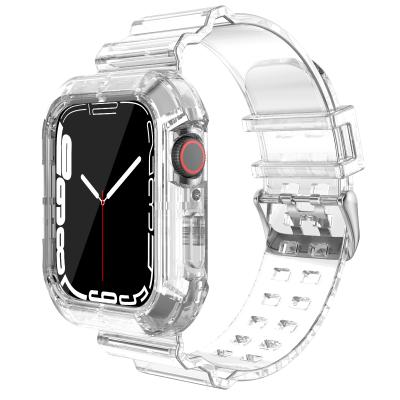 China Integrated Sport Clear Band + Case for Apple Watch Series 7 45mm Transparent Silicone Strap for Iwatch 7 Iwatch7 45mm 41mm Cover for sale