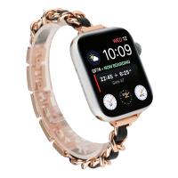 China For Apple Watch Women Girls Stainless Steel  Slim Leather Watch Strap Double Circle Bracelet Replacement for sale