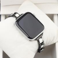 China For Apple Watch Women Girls Stainless Steel  Slim Leather Watch Strap Double Circle Bracelet Replacement for sale