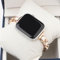 China For Apple Watch Women Girls Stainless Steel  Slim Leather Watch Strap Double Circle Bracelet Replacement for sale