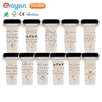 China Eraysun Decoration Universal for Apple Watch Band Diamond Jewelry Charms Silicone Bracelet I Watch Strap for sale