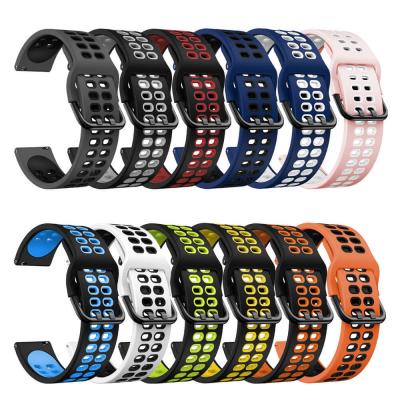 China Eraysun 20mm 22mm Double-breasted Silicone Band Strap for Samsung Active 2 Galaxy Watch Dual Color Watch Band for sale