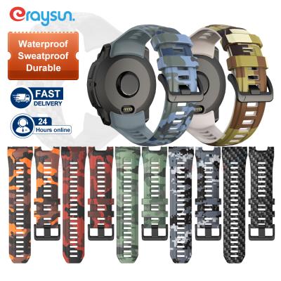 China Eraysun 22mm 26mm Camouflage Print Watch Strap for Garmin Instinct 3 Waterproof Adjustable Sport Rubber Soft Watch Bands for sale