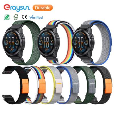 China Eraysun Nylon 26H Magic Buckle Quick Fit Watch Strap for Garmin Fenix 8 22mm 26mm Smart Watch Strap for sale