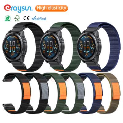 China Eraysun Nylon 27H Magical Buckle Quick Fit Watch Strap for Garmin Fenix 8 22mm 26mm Smart Watch Strap for sale