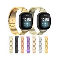 China Eraysun Adjustable Luxury Three Bead Gold Stainless Steel Smartwatch Strap for Versa 4 3 Sense 2 Universal Watch Band for sale