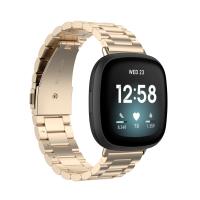 China Eraysun Adjustable Luxury Three Bead Gold Stainless Steel Smartwatch Strap for Versa 4 3 Sense 2 Universal Watch Band for sale