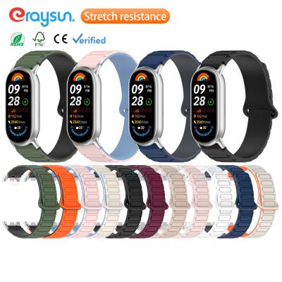 China Eraysun 12mm Magnetic Silicone Band for Xiaomi Smart Band 9/ 9NFC/ Mi Band 8 NFC Luxury Sport Adjustable Rubber Watch Strap for sale