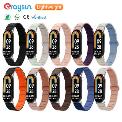 China Eraysun Soft Silicone Magnetic Strap for Xiaomi Mi Band 8 9 Luxury Sport Rubber Breathable Adjustable Watch Band for sale