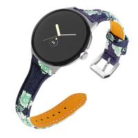 China Black Silver Connector Genuine Leather Watch Band for Google Pixel Watch Bracelet Wristband for sale