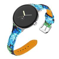 China Black Silver Connector Genuine Leather Watch Band for Google Pixel Watch Bracelet Wristband for sale