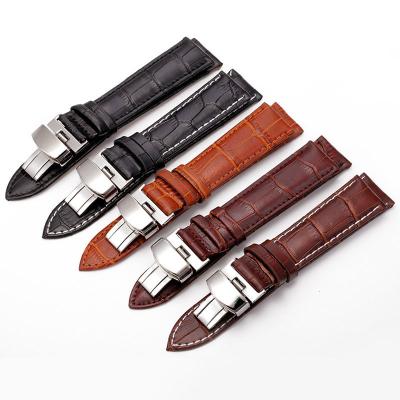 China Eraysun Leather Watch Straps First Layer With Butterfly Buckle Genuine Leather Luxury Band for Leather Smart Watch Band for sale