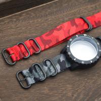 China Eraysun 22mm Fashion Printed Fabric 5 Rings Heavy Duty Red Grey Camo Watch Band for Nylon PVD Black Canvas Watch Strap for sale