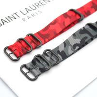 China Eraysun 22mm Fashion Printed Fabric 5 Rings Heavy Duty Red Grey Camo Watch Band for Nylon PVD Black Canvas Watch Strap for sale