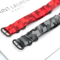 China Eraysun 22mm Fashion Printed Fabric 5 Rings Heavy Duty Red Grey Camo Watch Band for Nylon PVD Black Canvas Watch Strap for sale