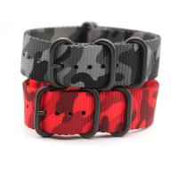 China Eraysun 22mm Fashion Printed Fabric 5 Rings Heavy Duty Red Grey Camo Watch Band for Nylon PVD Black Canvas Watch Strap for sale