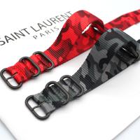 China Eraysun 22mm Fashion Printed Fabric 5 Rings Heavy Duty Red Grey Camo Watch Band for Nylon PVD Black Canvas Watch Strap for sale