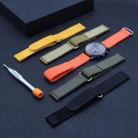 China Eraysun Hook and Loop Adhesive Bracelet Quick Release Watch Strap 18mm 22mm Ribbed Adjustable Mustard Nylon Watch Band 20mm for sale