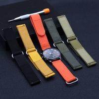 China Eraysun Hook and Loop Adhesive Bracelet Quick Release Watch Strap 18mm 22mm Ribbed Adjustable Mustard Nylon Watch Band 20mm for sale