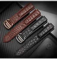 China Eraysun Luxury Genuine Alligator Leather Watch Strap Brown Black Folding Buckle Real Crocodile Leather Watch Band for sale