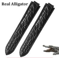 China Eraysun Luxury Genuine Alligator Leather Watch Strap Brown Black Folding Buckle Real Crocodile Leather Watch Band for sale