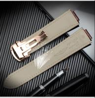 China Eraysun Luxury Genuine Alligator Leather Watch Strap Brown Black Folding Buckle Real Crocodile Leather Watch Band for sale