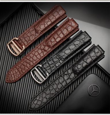 China Eraysun Luxury Genuine Alligator Leather Watch Strap Brown Black Folding Buckle Real Crocodile Leather Watch Band for sale