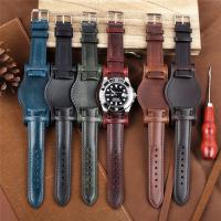 China Eraysun Base Watch Bands Oil Wax Leather Tray Watch Strap Universal 16/18/19/20/21/22mm Top Layer Cowhide Mens Watch Bands for sale