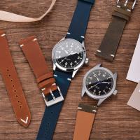 China Eraysun Leather Watch Straps Genuine Crazy Horse Black Brown Leather Watch Band 18mm 20mm 22mm Vintage Leather Watch Strap for sale