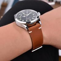 China Eraysun Leather Watch Straps Genuine Crazy Horse Black Brown Leather Watch Band 18mm 20mm 22mm Vintage Leather Watch Strap for sale