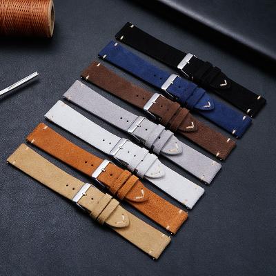 China Eraysun Leather Watch Straps Luxury Suede Watches Strap High Quality Genuine Soft Hand Sewn for 18 20 22mm Genuine Leather Band for sale