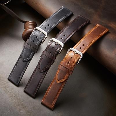 China Eraysun Leather Watch Straps High Quality Wide Vintage Tanned Genuine Luxury Wrist Smart Watch Band Leather Watch Strap for sale