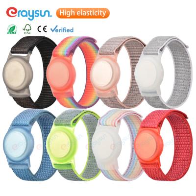 China Eraysun for Air Tags Kids Wristband Nylon 20mm Sport Loop Anti-Scratch Cover GPS Tracker Holder Bracelet Watch Strap for sale