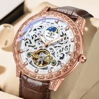 China Premium Men's Luxury Sun Moon and Stars Diamond Waterproof Leather Men Business Tourbillon Automatic Mechanical Watches for sale