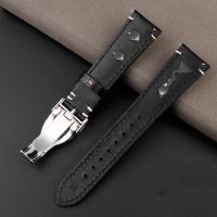 China Eraysun Handmade Shell Cordovan Tapered Genuine Leather Vintage Style Watch Bands 20/22/24mm Luxury Wrist Mens Watch Bands for sale
