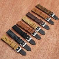 China Eraysun Retro Rally Genuine Calf Leather Watch Strap 18mm 20mm 22mm Grain Perforated Crazy Horse Genuine Leather Watch Strap for sale