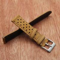 China Eraysun Retro Rally Genuine Calf Leather Watch Strap 18mm 20mm 22mm Grain Perforated Crazy Horse Genuine Leather Watch Strap for sale