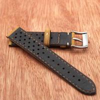 China Eraysun Retro Rally Genuine Calf Leather Watch Strap 18mm 20mm 22mm Grain Perforated Crazy Horse Genuine Leather Watch Strap for sale