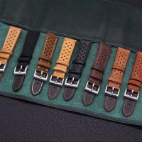 China Eraysun Retro Rally Genuine Calf Leather Watch Strap 18mm 20mm 22mm Grain Perforated Crazy Horse Genuine Leather Watch Strap for sale