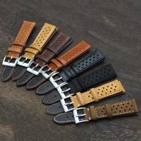 China Eraysun Retro Rally Genuine Calf Leather Watch Strap 18mm 20mm 22mm Grain Perforated Crazy Horse Genuine Leather Watch Strap for sale