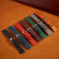 China Eraysun New Arrive Vintage Quick Release Genuine Cow Leather Wrist Watch Bands  Deployment Buckle Leather Watch Strap for sale