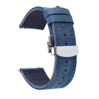 China Eraysun New Arrive Vintage Quick Release Genuine Cow Leather Wrist Watch Bands  Deployment Buckle Leather Watch Strap for sale