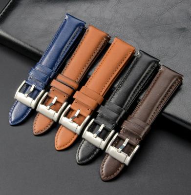 China Eraysun Custom Brown Genuine Leather Quick Release Watch Band Plain for Men and Women 22mm 24mm Cowhide Leather Watch Straps for sale