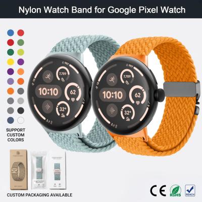 China Custom Elastic Nylon Watch Strap 41mm 45mm for Google Pixel Watch 4 3 2  Fabric Seamless Adjustable Band Women for sale