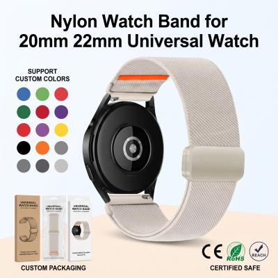China Custom Braided Nylon Magnetic Elastic Watch Strap 20mm 22mm Universal Comfort Fit Breathable Sport Elastic Watch Strap for sale