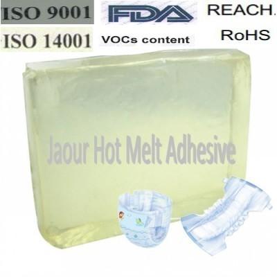 China Rubber Based PSA Hot Melt Adhesive Glue 80C Softening Point for Baby and Adult Diapers for sale