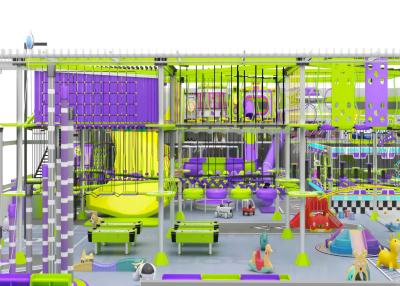 China Cream Yellow, White & Mint Green Sports Themed Indoor Soft Play & Trampoline Park | Commercial Mall FEC Playground for sale