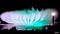 China Stainless Steel 304 Outdoor Floating Water Fountain with 100M Spray Height and RGB LED Lighting - 380V Power System for sale
