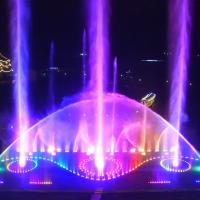China Time Control Color Changing Fountain with 30m Spray Height and Multicolored LED Lights for Outdoor Hotel Installation for sale