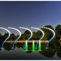 China 380V Floating Water Fountain System with 30m Spray Height - Digital Swing Nozzle & LED Lighting for sale